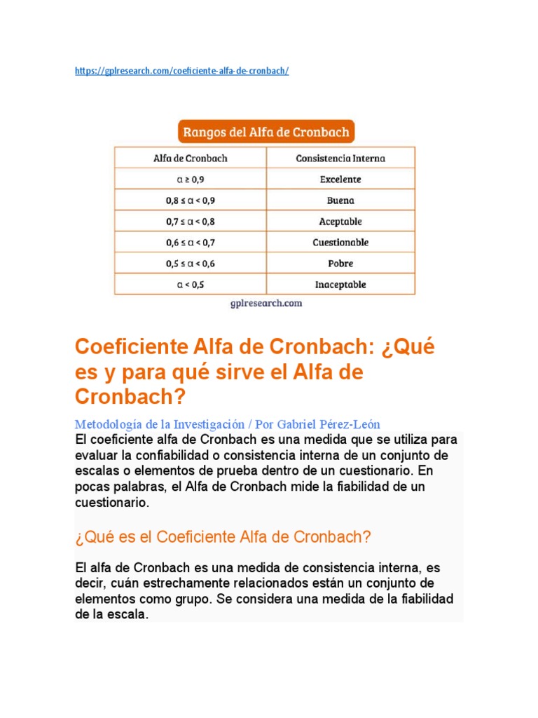 Alfa de Cronbach: Confiabilidad y Rangos | PDF | Alfa de Cronbach ...