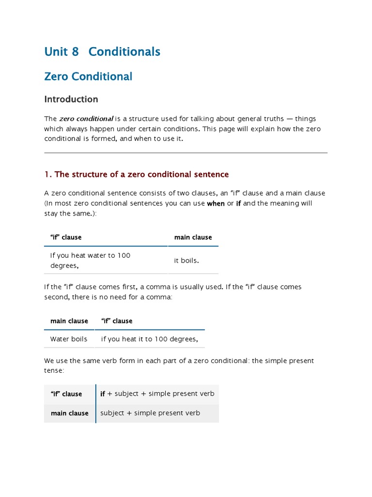 Unit 8 Conditionals | PDF | Verb | Sentence (Linguistics)