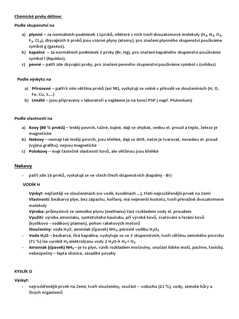 Chemicke Prvky Nekovy | PDF