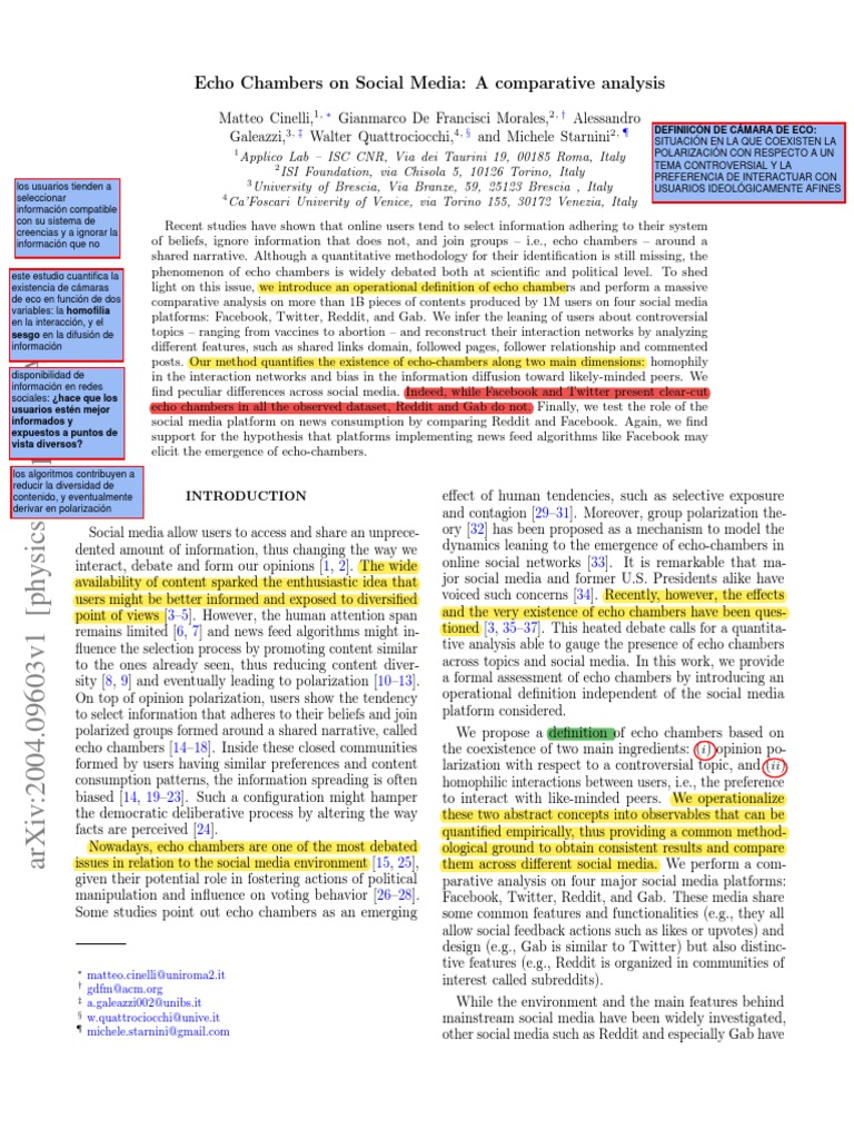 Cinelli Et AL - Echo Chambers On Social Media, A Comparative Analysis | PDF | Social Media ...