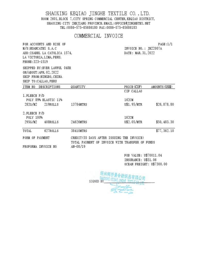 Invoice Jh22007a | PDF