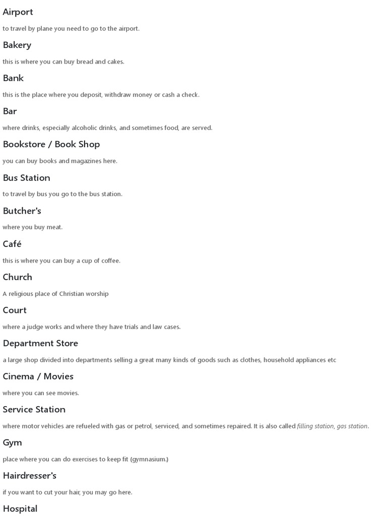 City Places Vocabulary Guide | PDF
