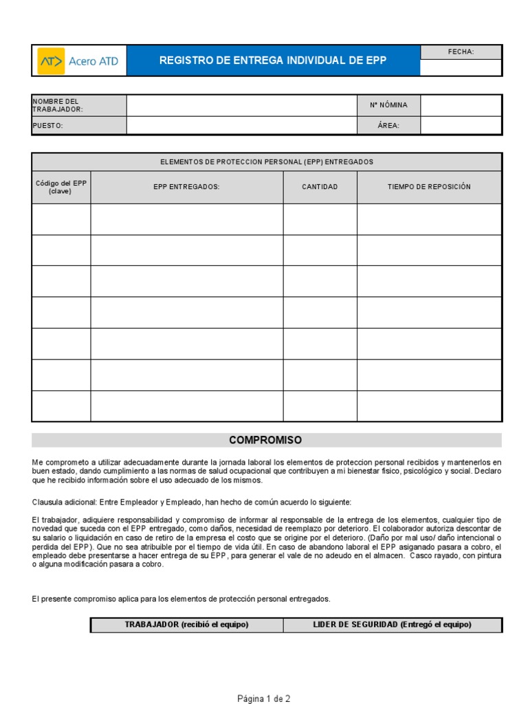 FO Registro de Entrega Individual de EPP | PDF