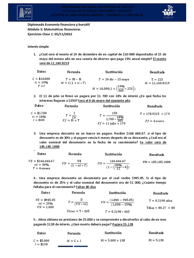 M3.S1.-Ejercicios Clase 1 | PDF | Dinero