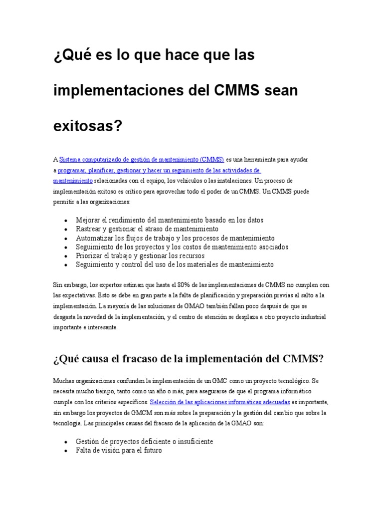 Qué Es Lo Que Hace Que Las Implementaciones Del CMMS Sean Exitosas ...