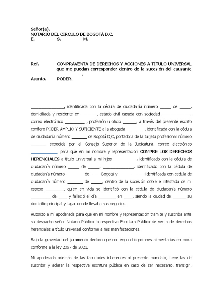 Poder Compra Derechos Herenciales | PDF