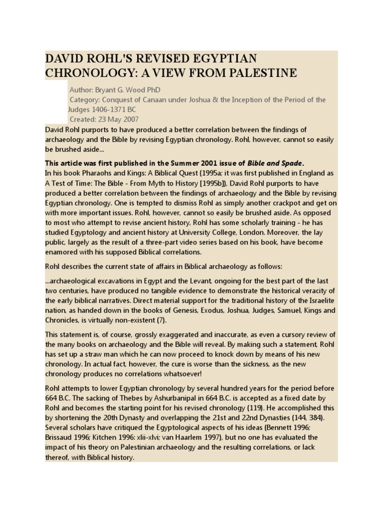 David Rohls Revised Egyptian Chronology A View From Palestine Bryant G ...