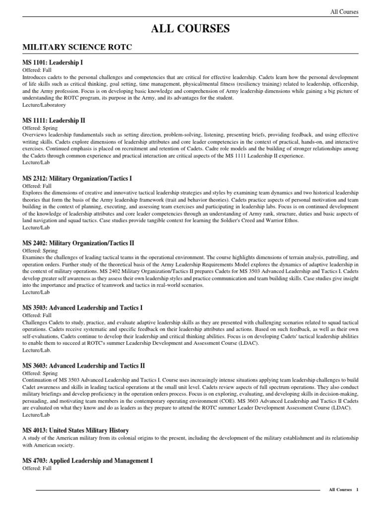 All Courses: Military Science Rotc | PDF | Leadership | United States ...