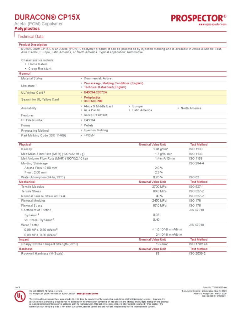 Duracon® CP15X | PDF | Creep (Deformation) | Building Materials