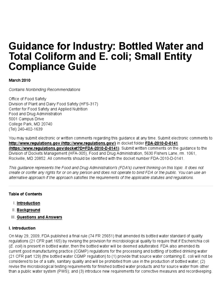 US FDA Bottled Water & Carbonated Soft Drinks - Guidance For Industry ...