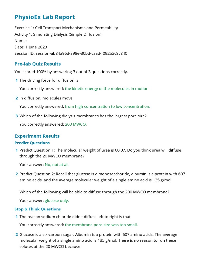 Cell Transport Mechanisms Lab Report Pdf