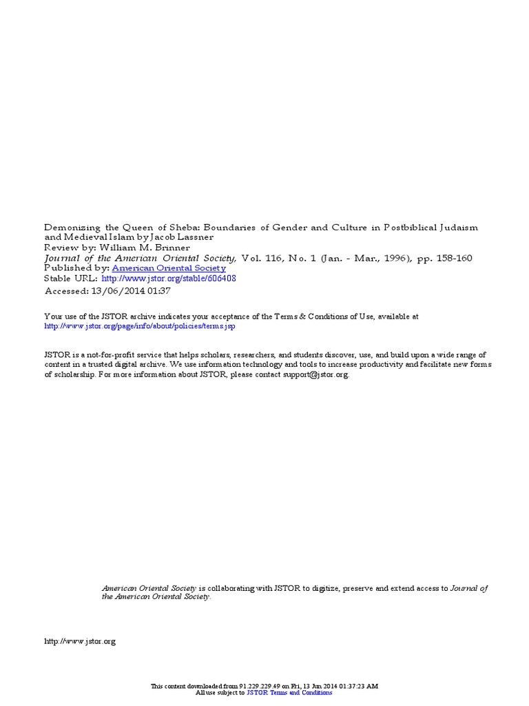 Demonizing The Queen of Sheba - Gender and Culture Postbiblical Judaism ...