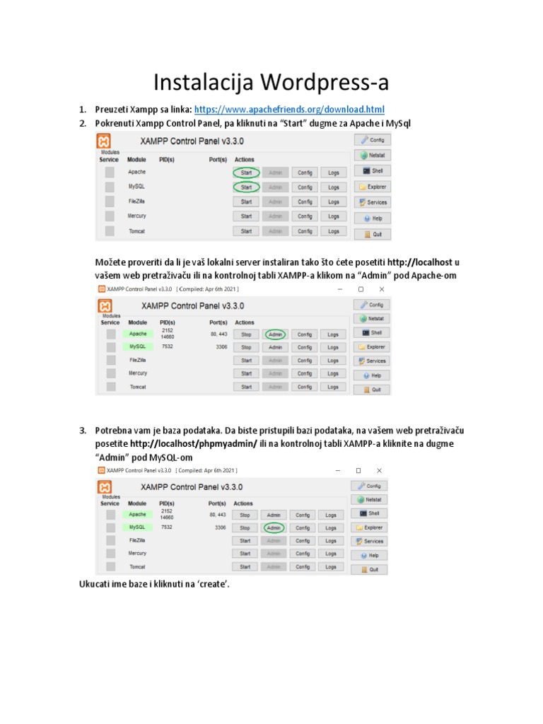 Instalacija Wordpress-A I Pokretanje Xampp-A | PDF