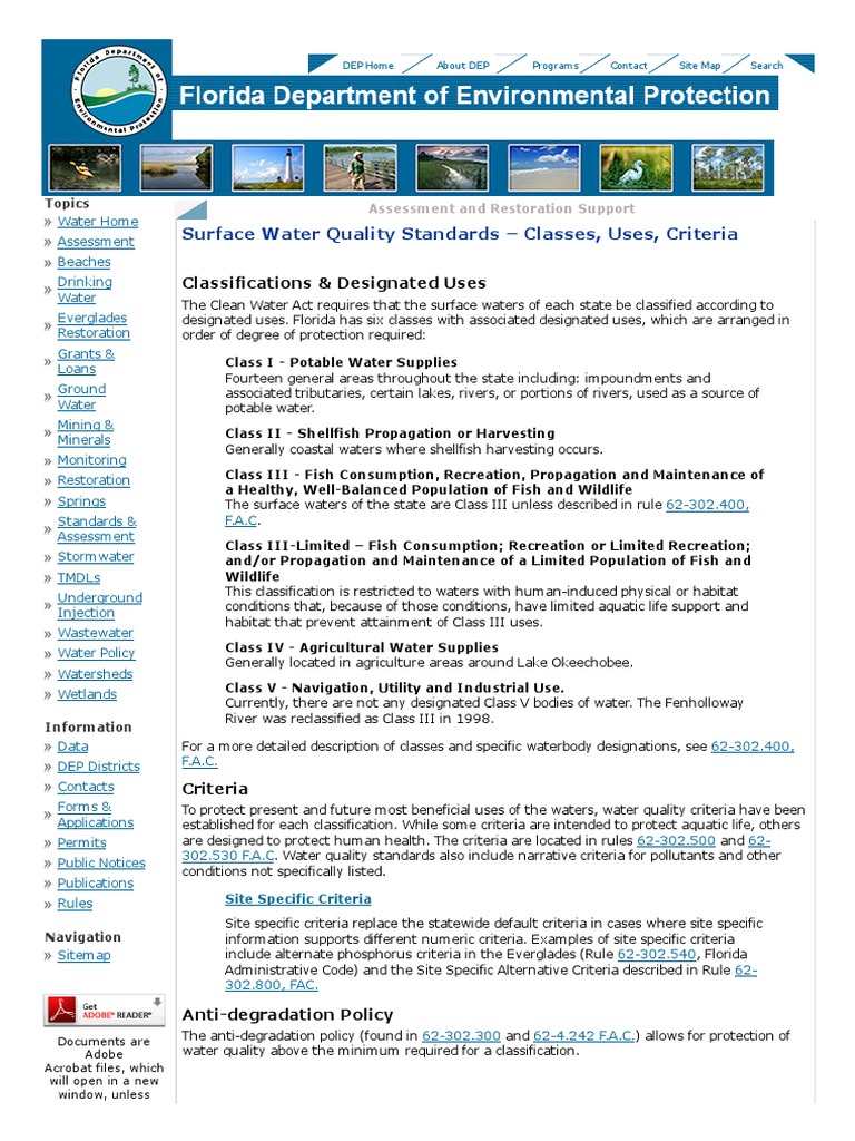 Surface Water Quality Classifications - Assessment and Restoration ...