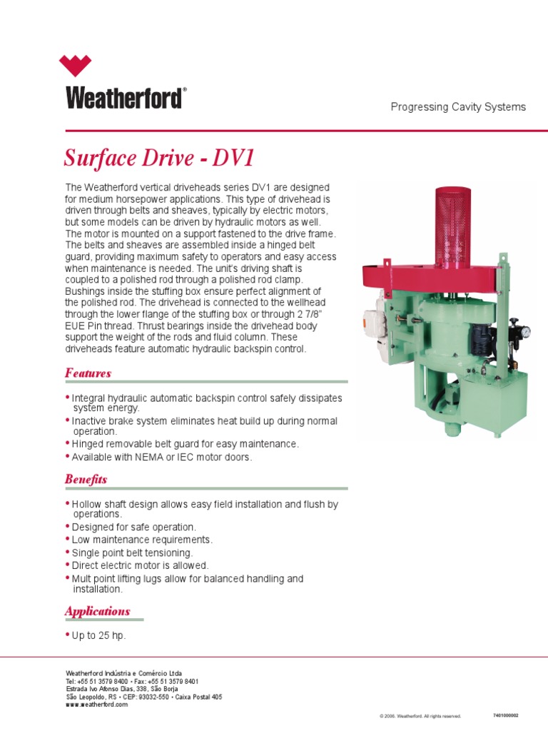 DV1 Spec Sheet | PDF | Horsepower | Electric Motor