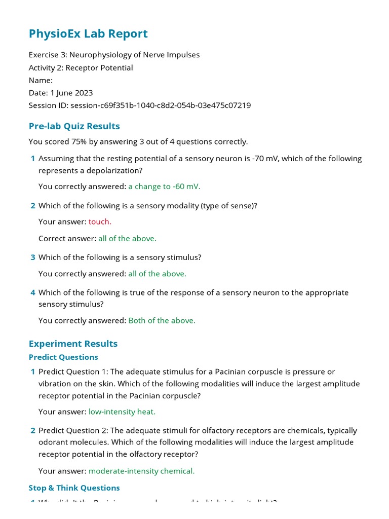 Physioex Exercise 3 Activity 2 Pdf Stimulus Physiology Neuroscience