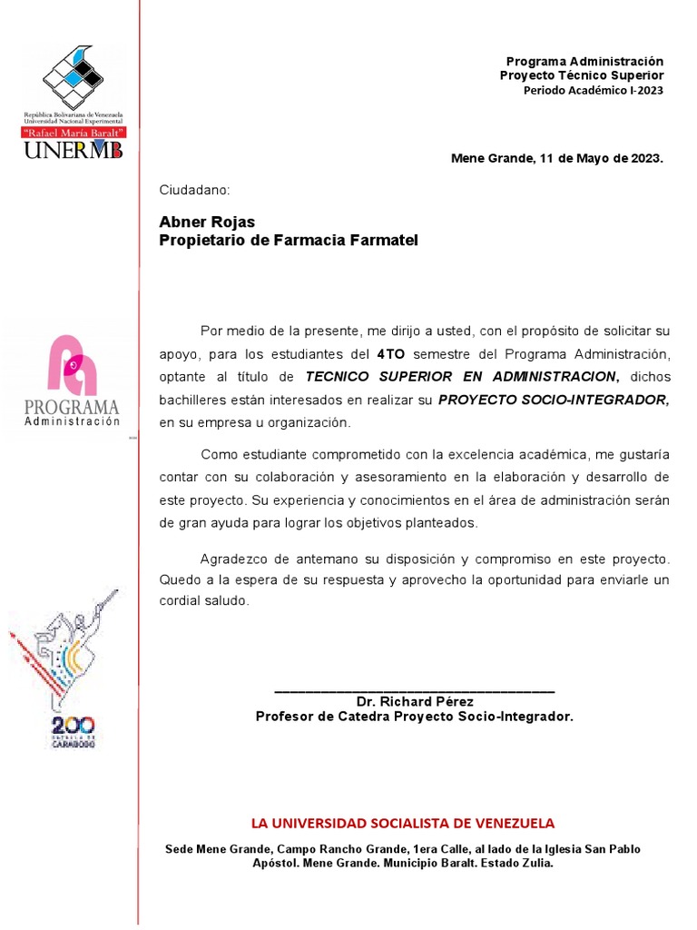 Carta de Solicitud de Proyecto-1 | PDF