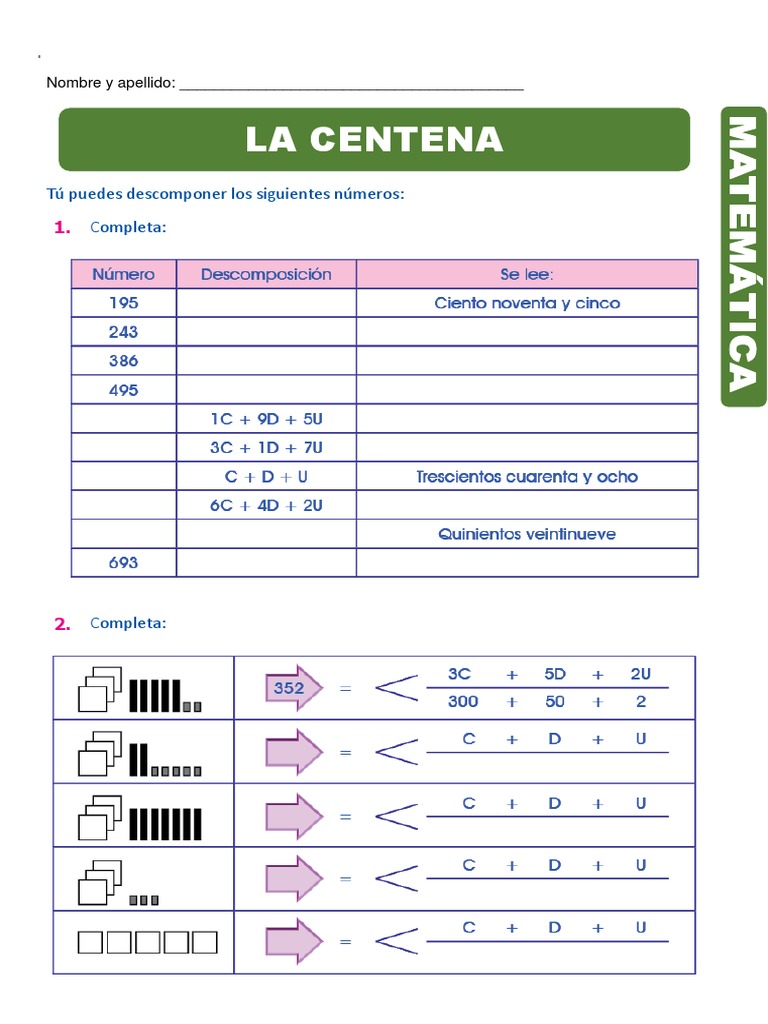 FICHA Unidad-Decena-Centena | PDF