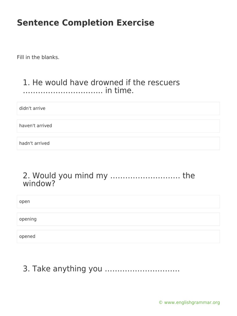 Sentence Completion Quiz | PDF | Art | Mystery, Thriller & Crime Fiction