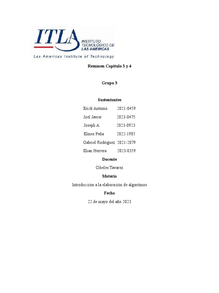 Resumen Capitulo 3 y 4. Grupo 3 | PDF | Lenguaje de programación | Algoritmos