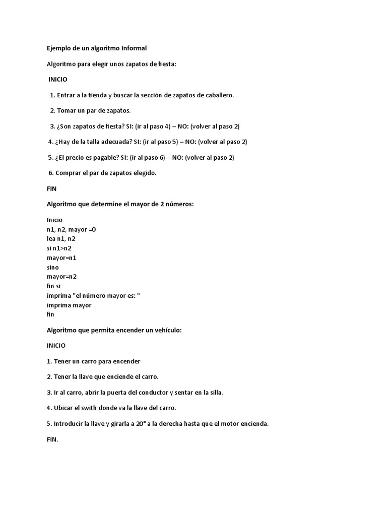 Algoritmos Informales: Ejemplos Prácticos | PDF | Informática