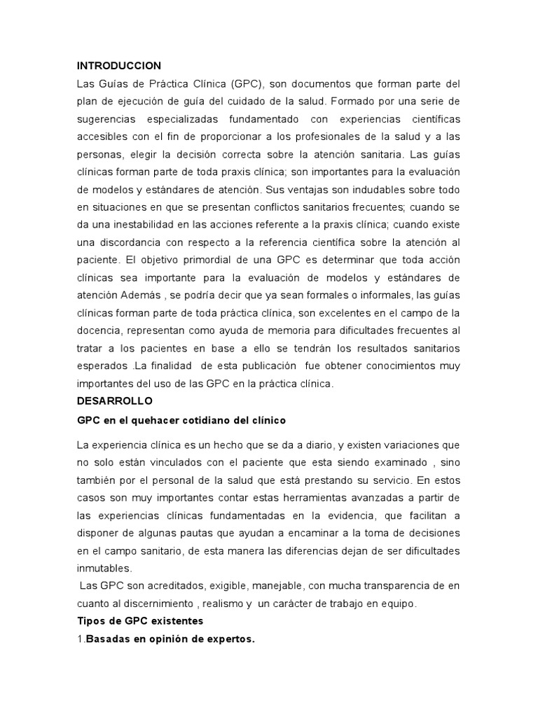 INTRODUCCIO1 DE GUIAS PRACTICAS CLINICAS corregida | PDF | Cognición