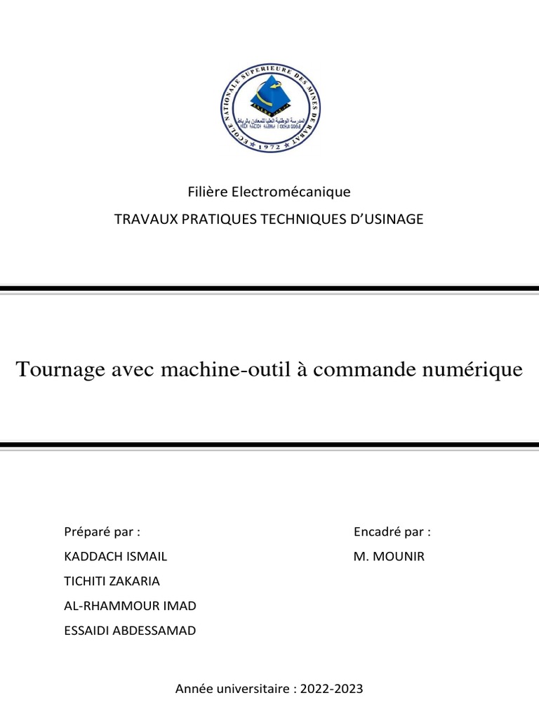 Rapport TP Tournage Avec Machine-Outil À Commande Numérique-G10 | PDF ...
