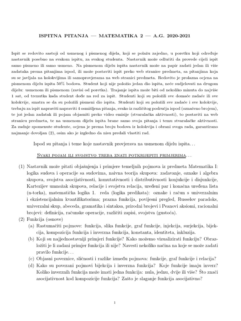 Usmeni Pitanja m2 2022 | PDF