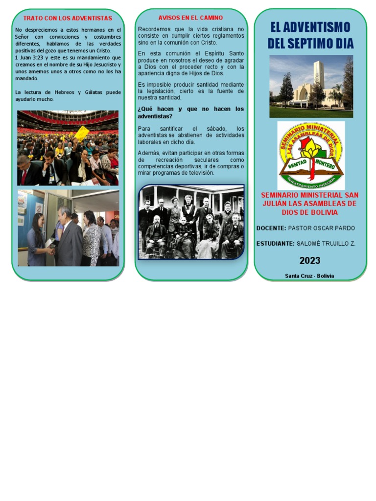 Triptico El Adventismo | PDF | Iglesia Adventista del Séptimo Día | Jesús
