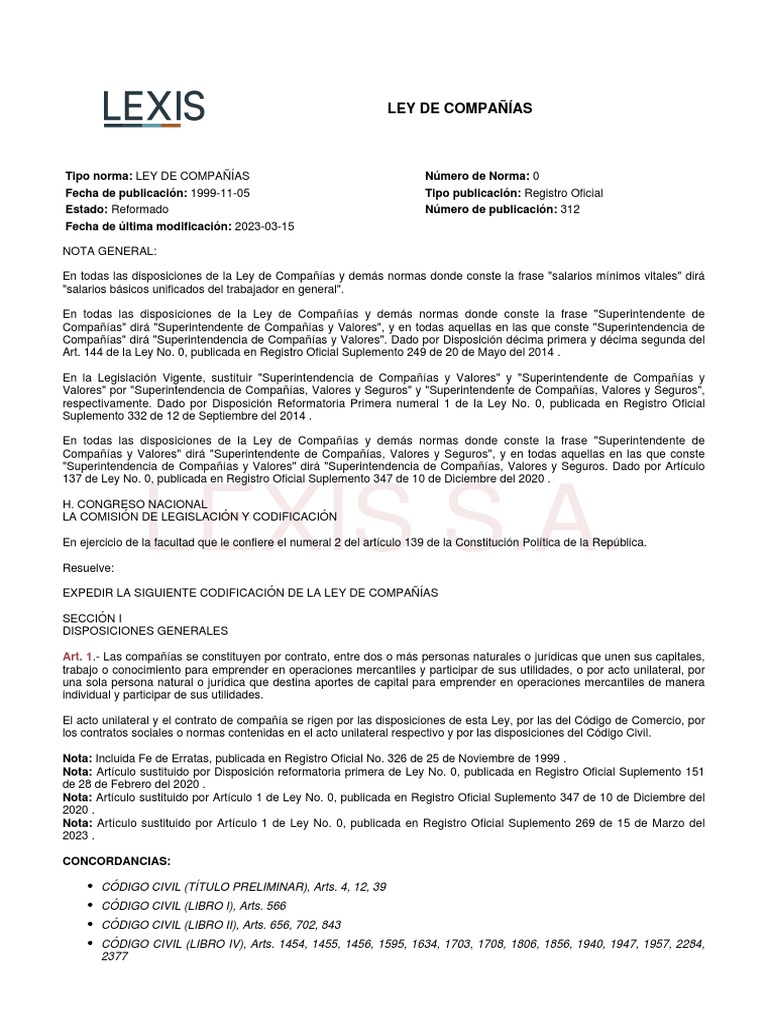 Ley de Compañías Actualizada A 15 de Marzo de 2023 | PDF | Pinchando el ...