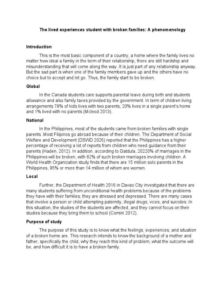 The Lived Experiences Student With Broken Families: A Phenomenology | PDF | Family | Feeling