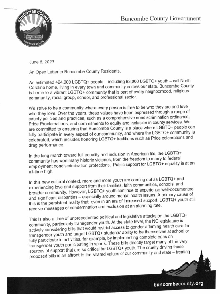 Letter of Support For Buncombe County LGBTQ+ Community | PDF