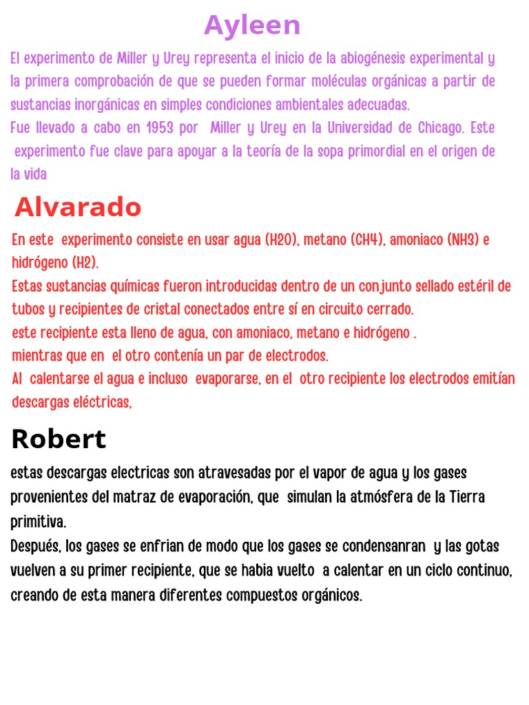 Experimento Miller-Urey: Origen de la Vida | PDF