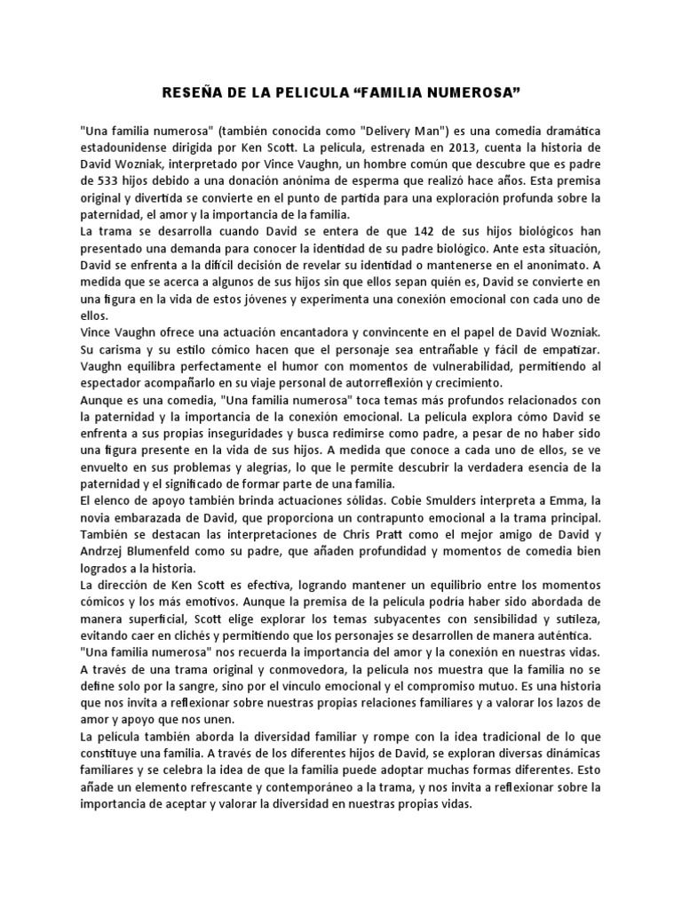 Reseña de La Pelicula (2) FAMILIA NUMEROSA | PDF | Amor