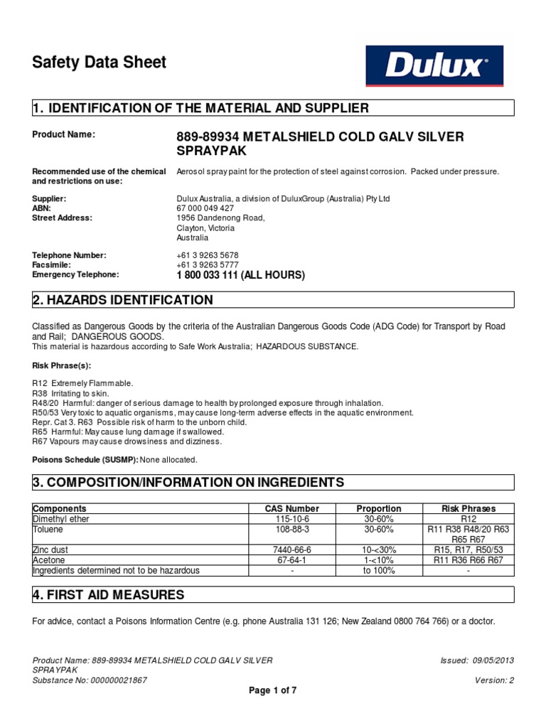 Hoja de Seguridad: METALSHIELD Spray | PDF | Dangerous Goods | Toxicity