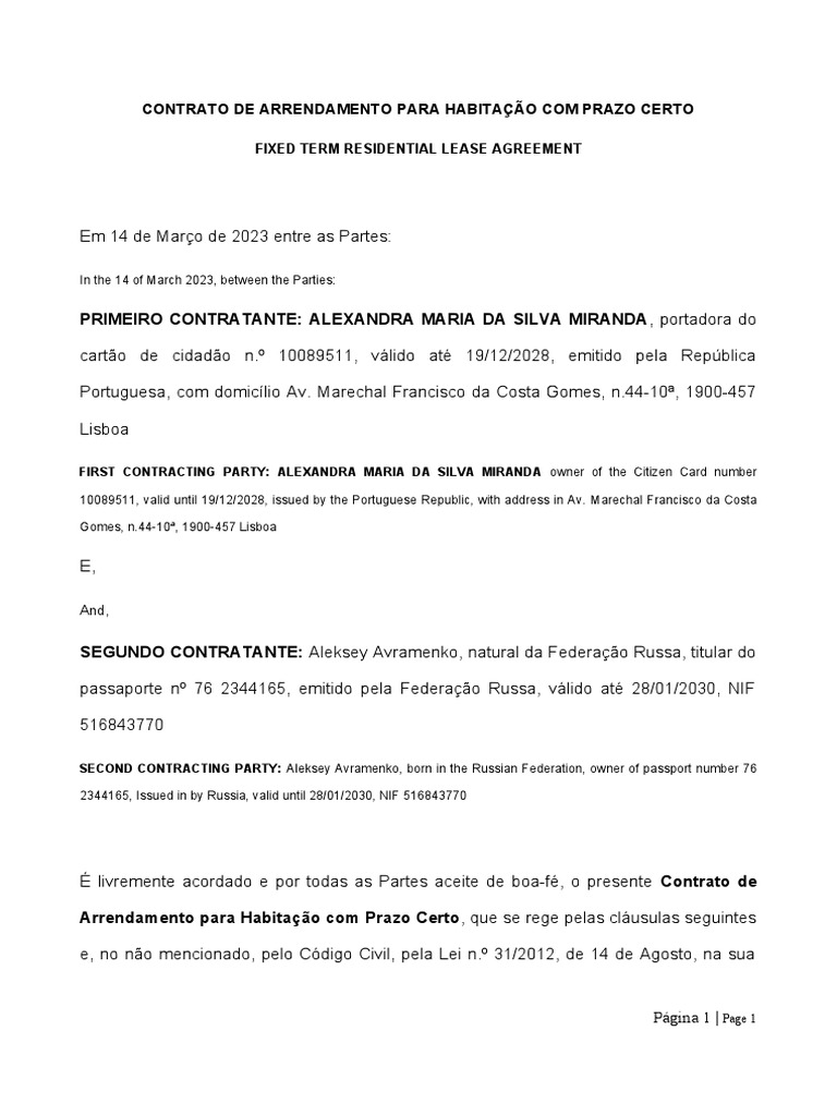 Contrato - Arrendamento Alek 1 | PDF | Ética jurídica | Crime e Violência