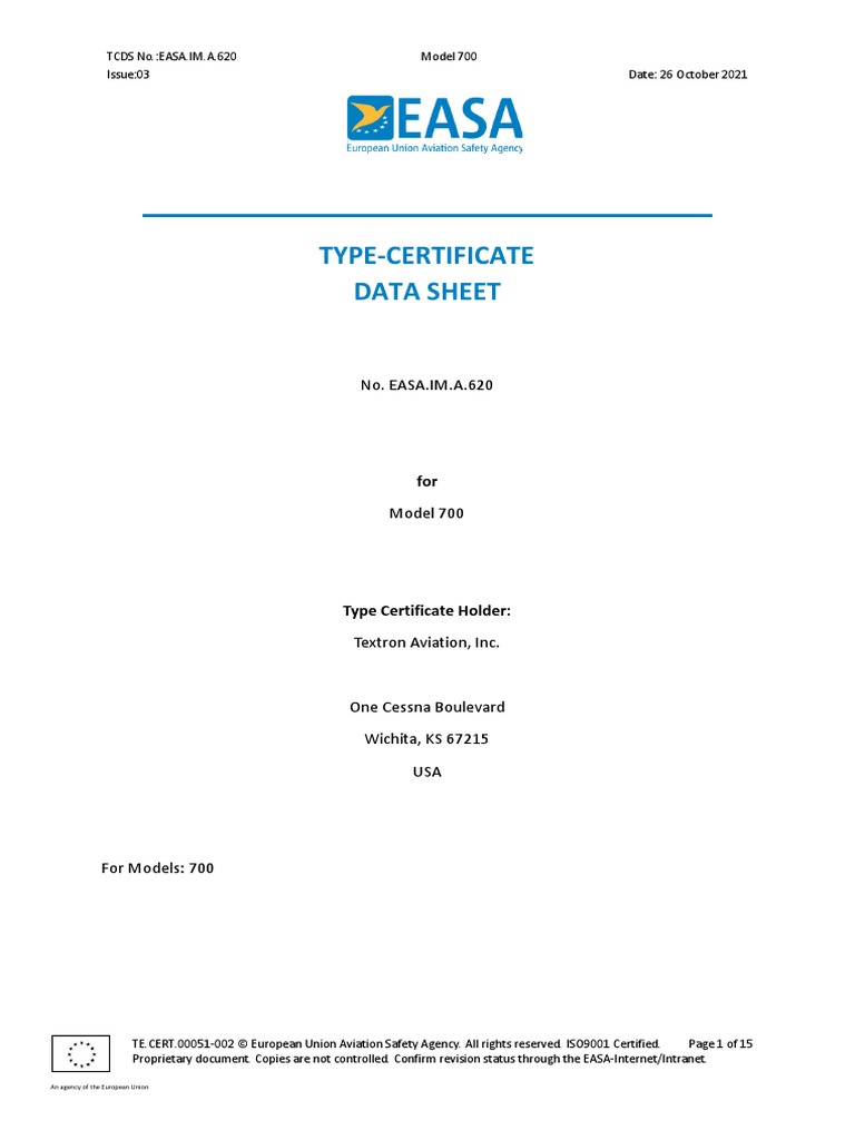 EASA Type Certificate Data Sheet 700 | PDF | Federal Aviation ...