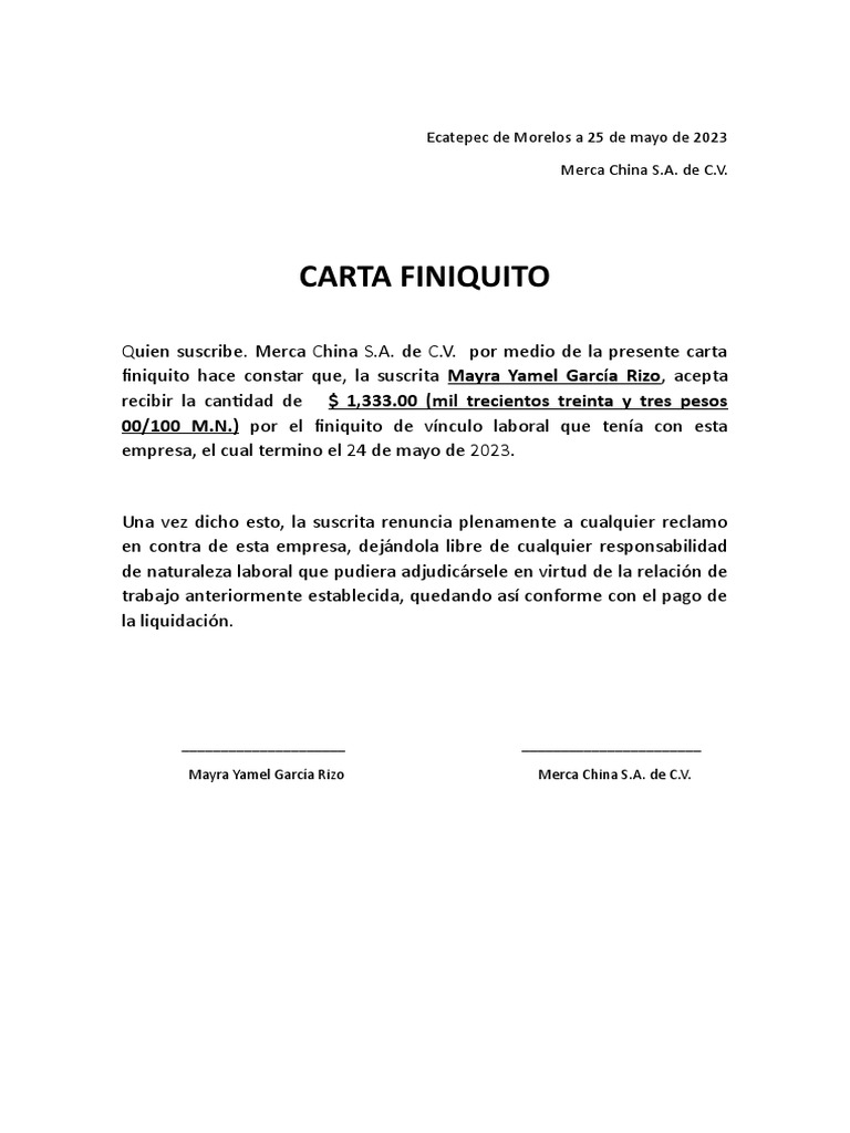 Carta Finiquito | PDF