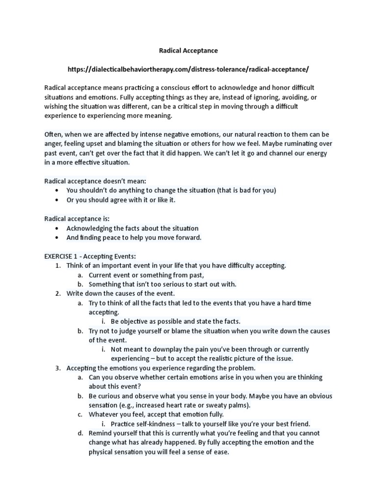 Radical Acceptance | PDF | Emotions | Thought