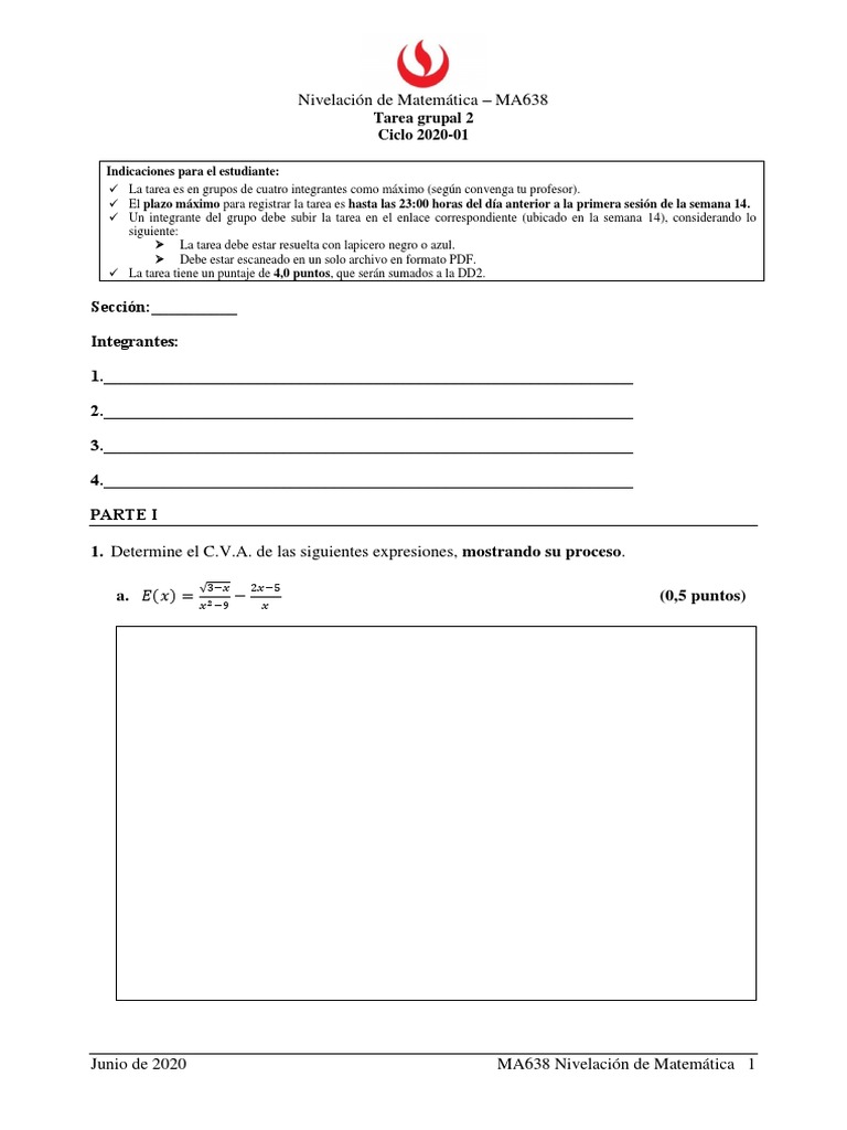 MA638-2020-1 Tarea Grupal 2 | PDF | Matemáticas | Matemática Elemental