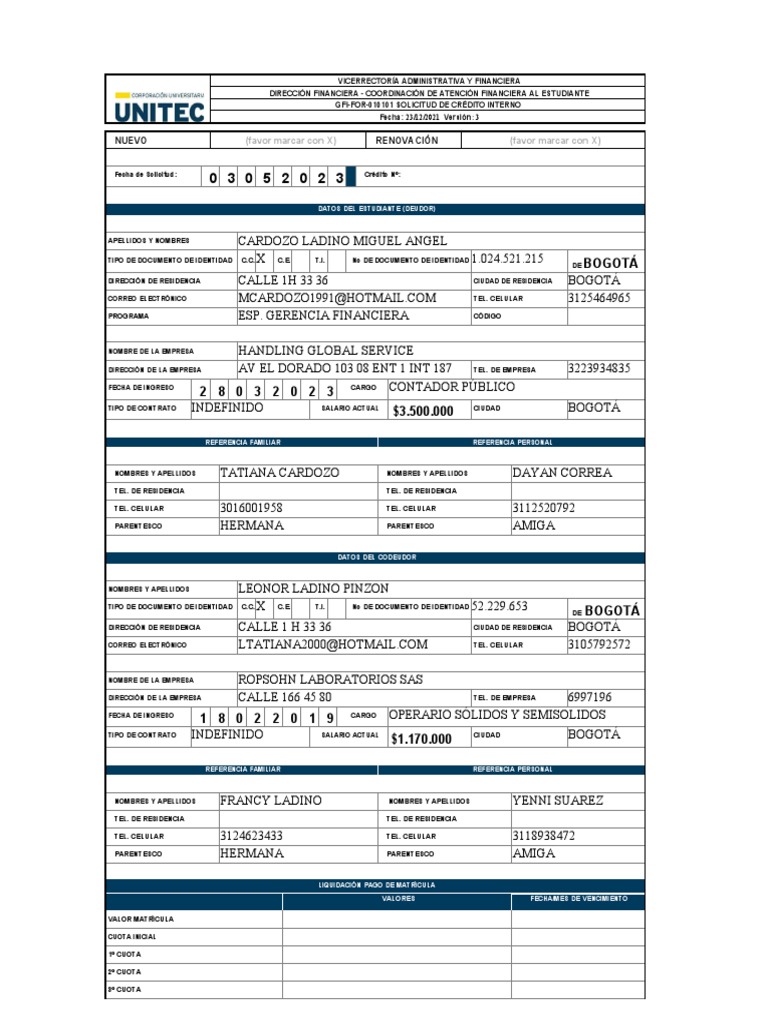 Solicitud de Credito Interno | PDF | Tarjeta de crédito | Business