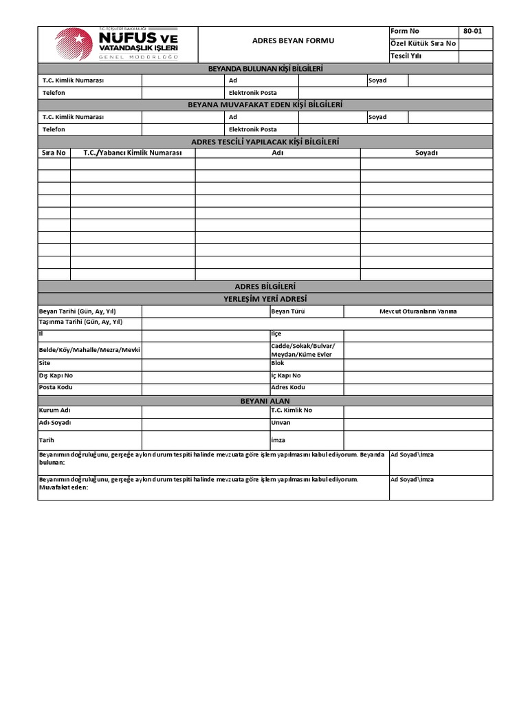 Adres Beyan Formu - Dolu Konut | PDF