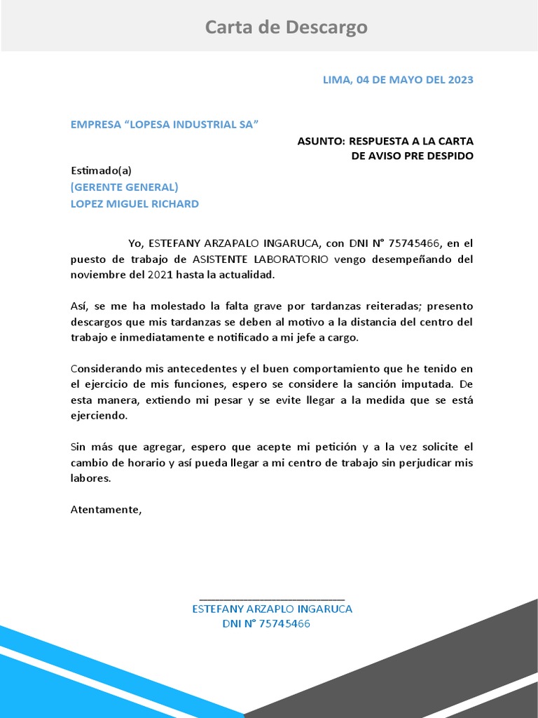 Carta de Descargo | PDF