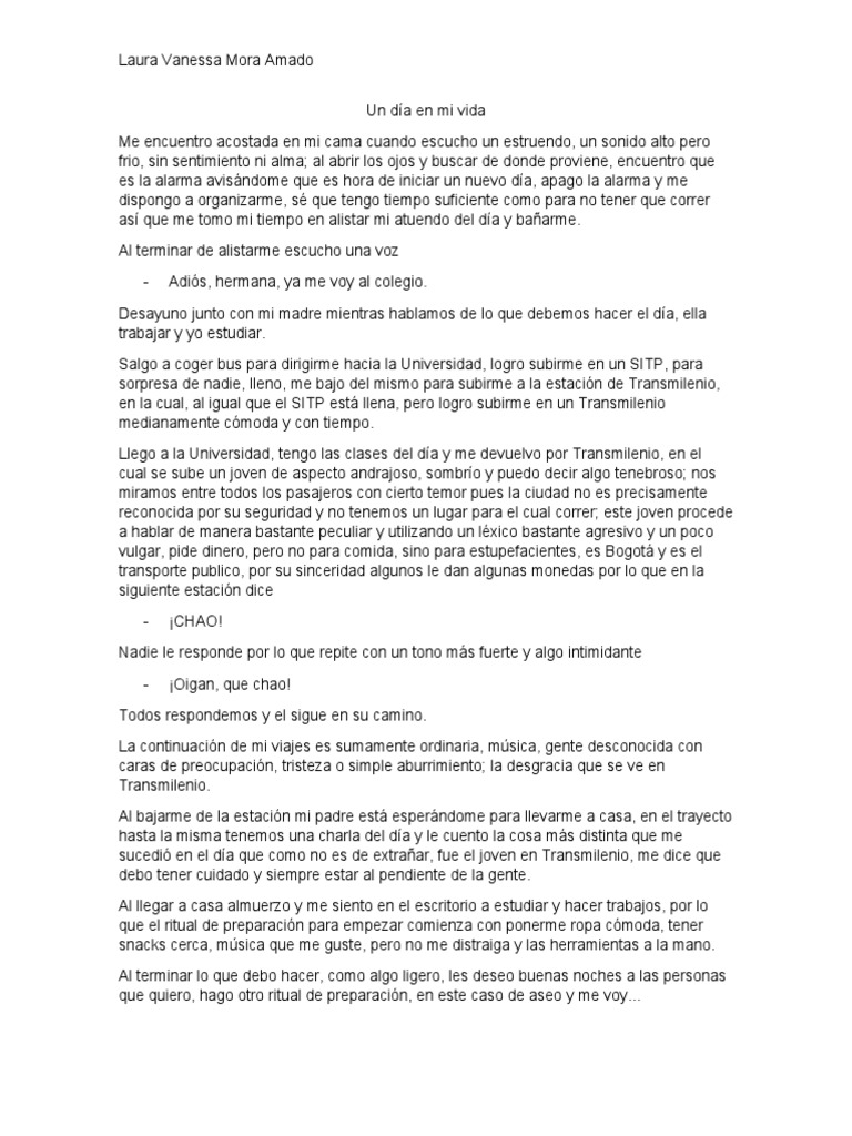 Un día en la vida de Laura Mora | PDF