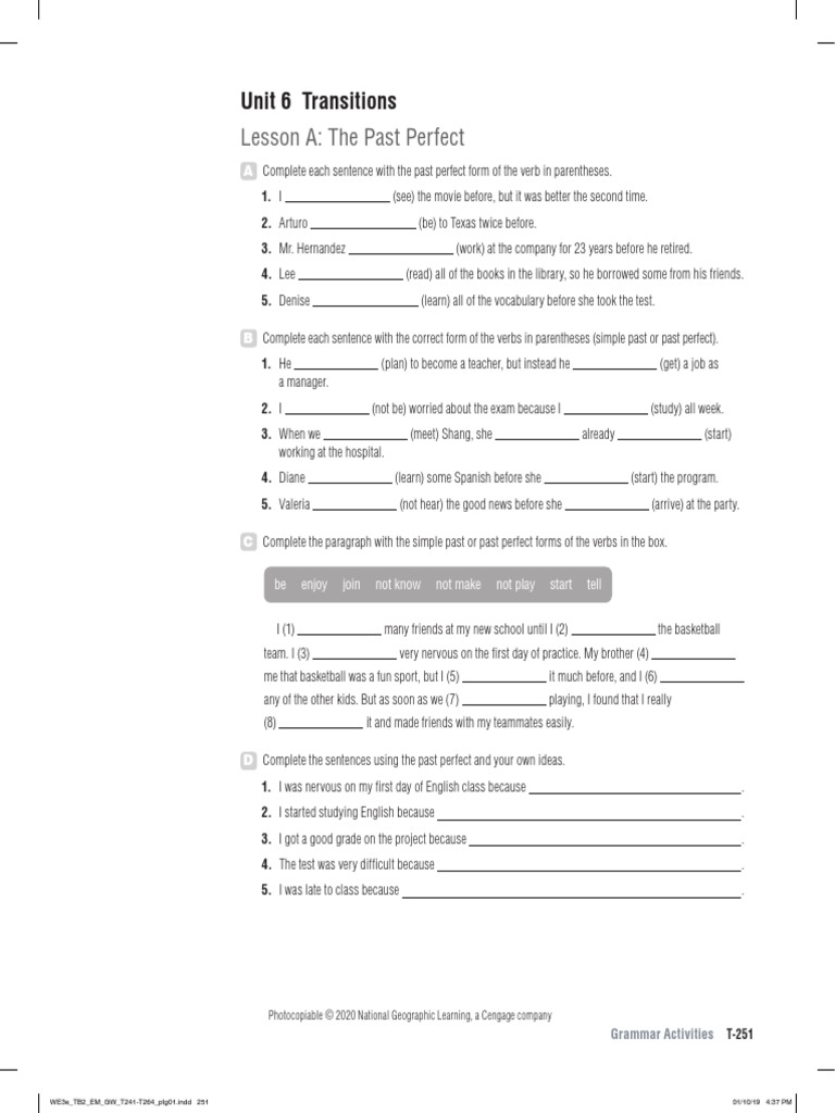 Past Perfect Grammar Activities | PDF | English Language | Syntax