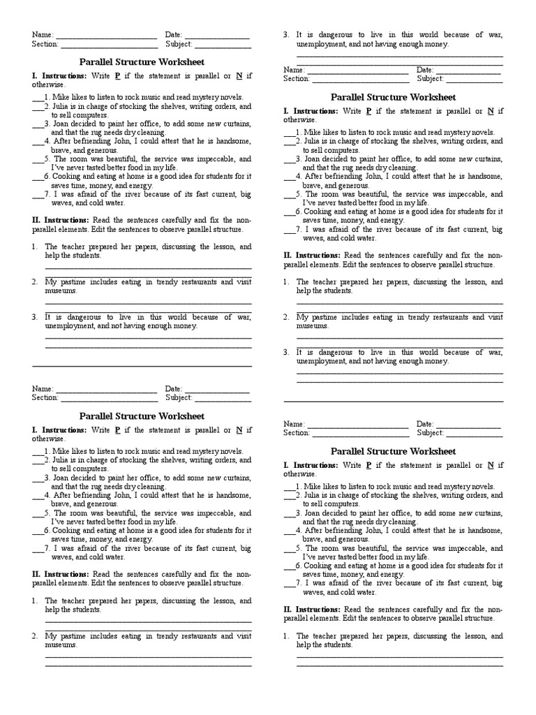 (Worksheet #3) Parallel Structure | PDF