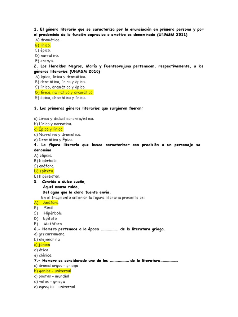 Preguntas Preparadas | PDF | Homero | Miguel De Cervantes