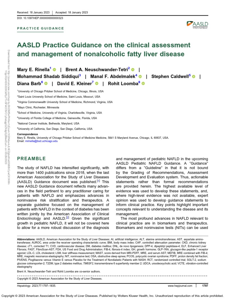 AASLD Guidance on NAFLD Management | PDF | Cirrhosis | Insulin Resistance
