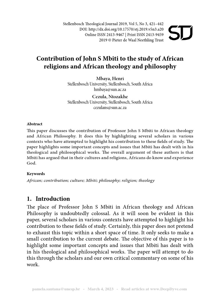 John S Mbiti's Impact on African Theology | PDF | Theology | New Testament