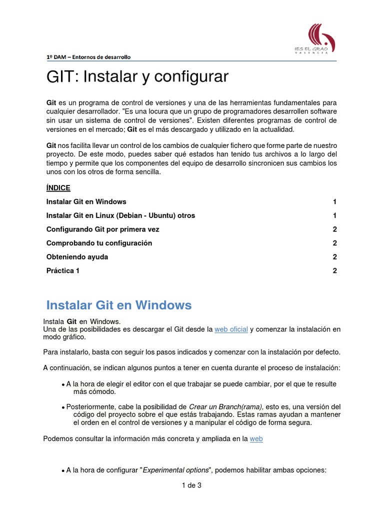 Práctica 1 - Instalar y Configurar GIT | PDF | Control de versiones | Software